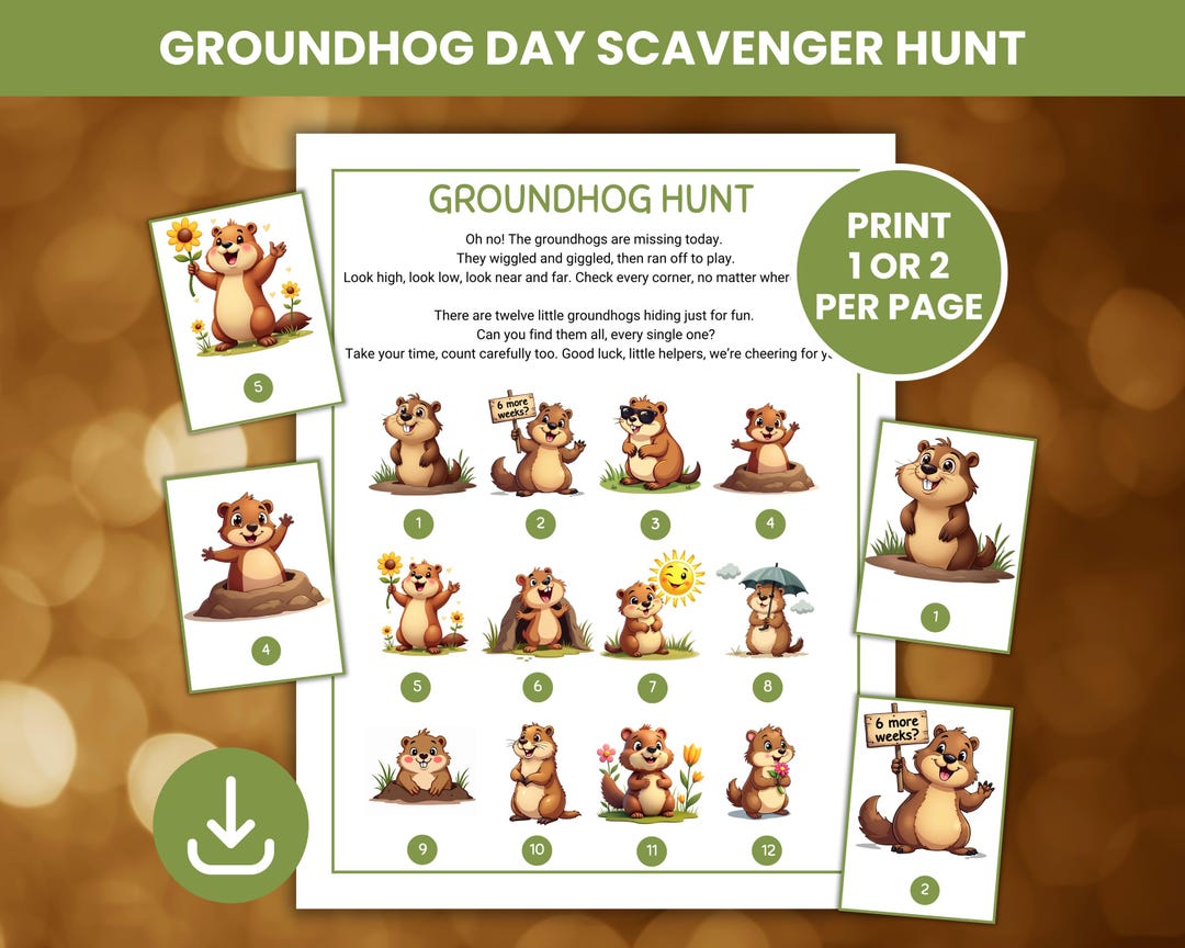 Groundhog Day Scavenger Hunt Game, Printable Indoor Treasure Hunt With ...