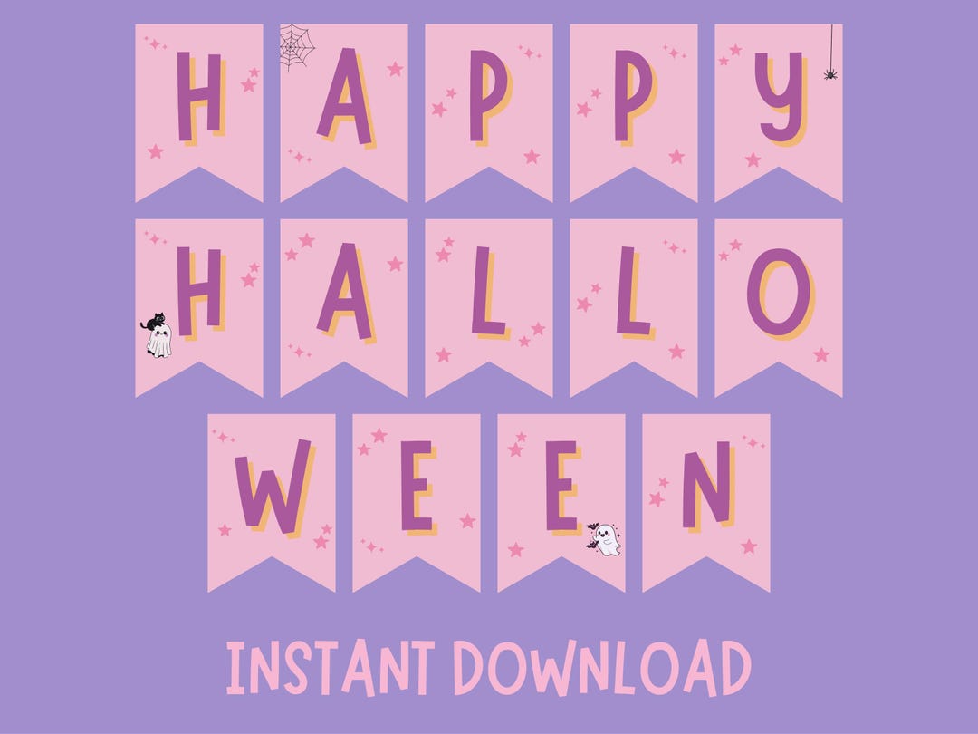 Pink Happy Halloween Bunting Banner, Printable Halloween Party Decor ...