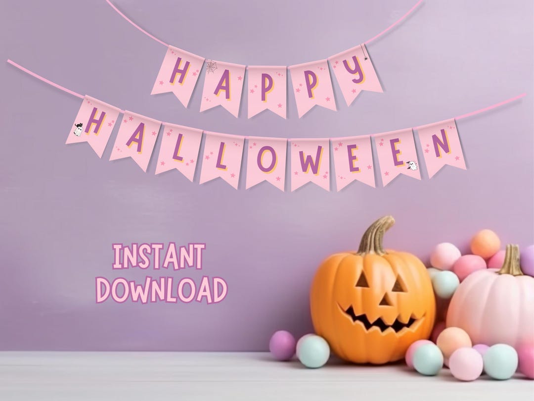 Happy Halloween Bunting Banner, Printable Pink Halloween Party Decor ...