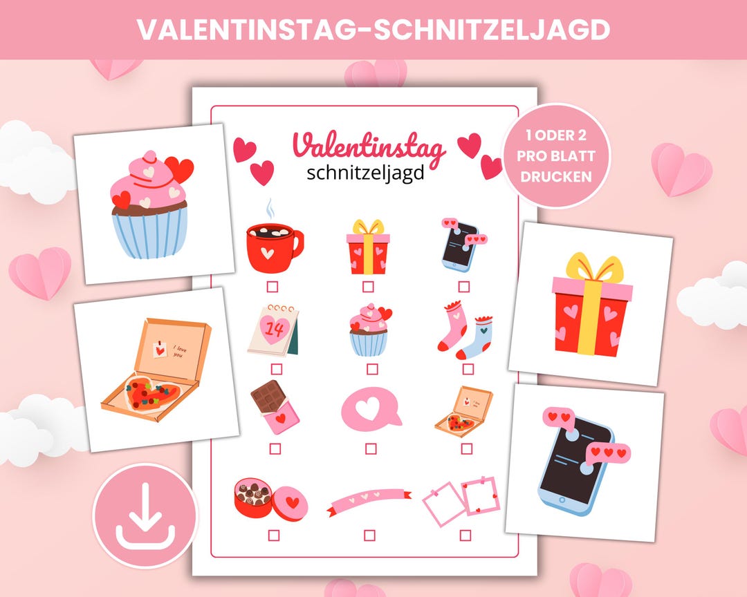 German! Valentine's Day Scavenger Hunt, Printable Valentines Indoor ...