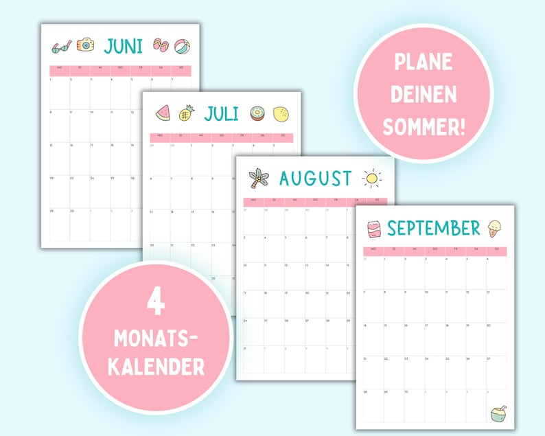 German Editable Summer 2026 Calendar, Fillable Monthly Planner June ...