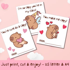 Capybara Valentine's Day Cards for Kids, Teens, Classroom Valentines - Etsy