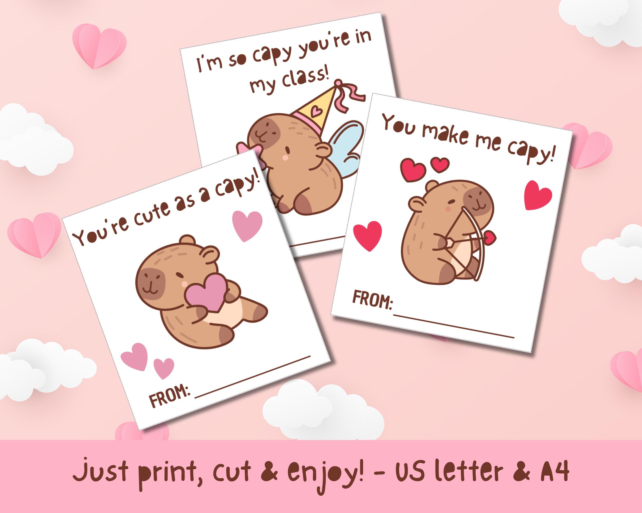 Capybara Valentine's Day Cards for Kids, Teens, Classroom Valentines - Etsy