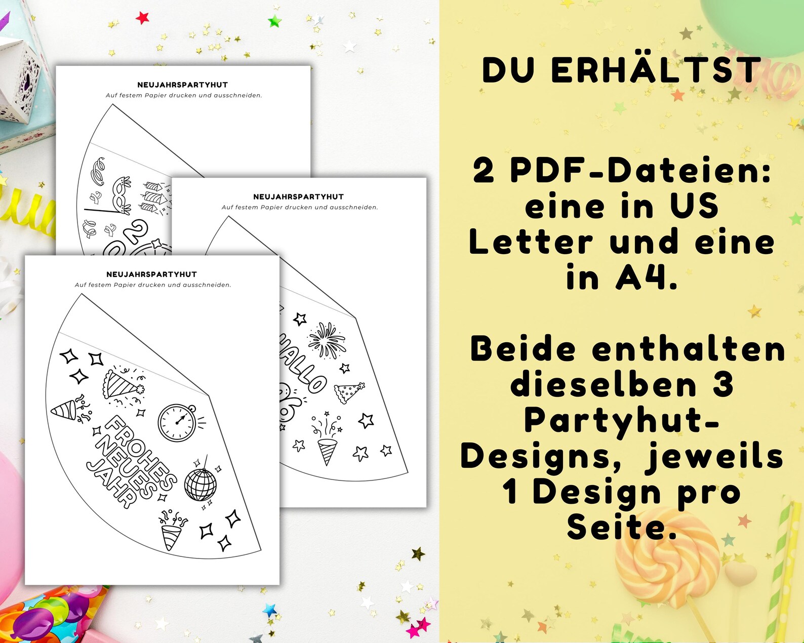 German Happy New Year 2026 Party Hats, Printable New Years Eve Party ...