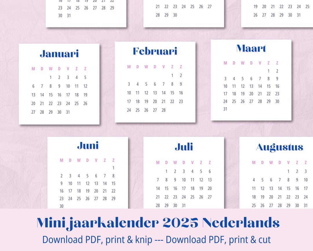 NEDERLANDS 3x3 Mini Calendar Cards 2025 Printable Pocket Calendar ...