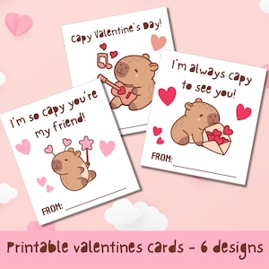 Capybara Valentine's Day Cards for Kids, Teens, Classroom Valentines - Etsy
