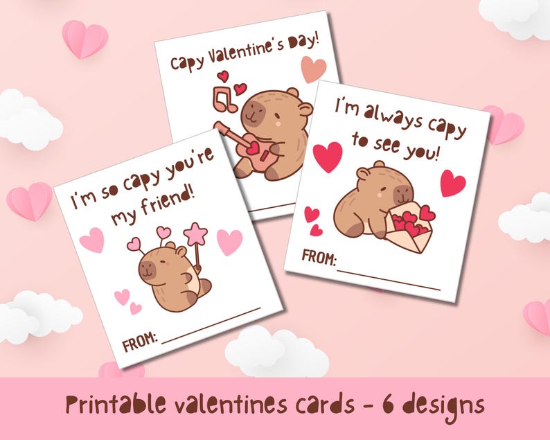 Capybara Valentine's Day Cards for Kids, Teens, Classroom Valentines - Etsy