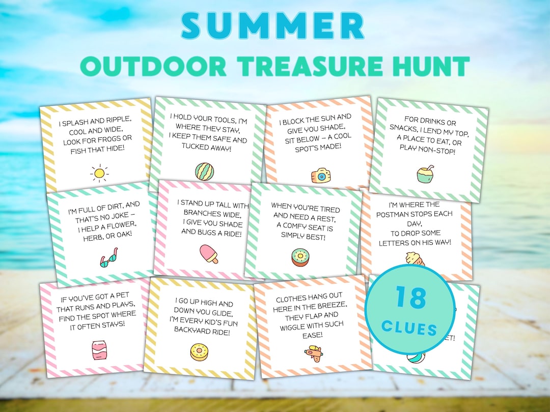 Summer Scavenger Hunt for Kids, Outdoor Treasure Hunt Clues, Summer ...