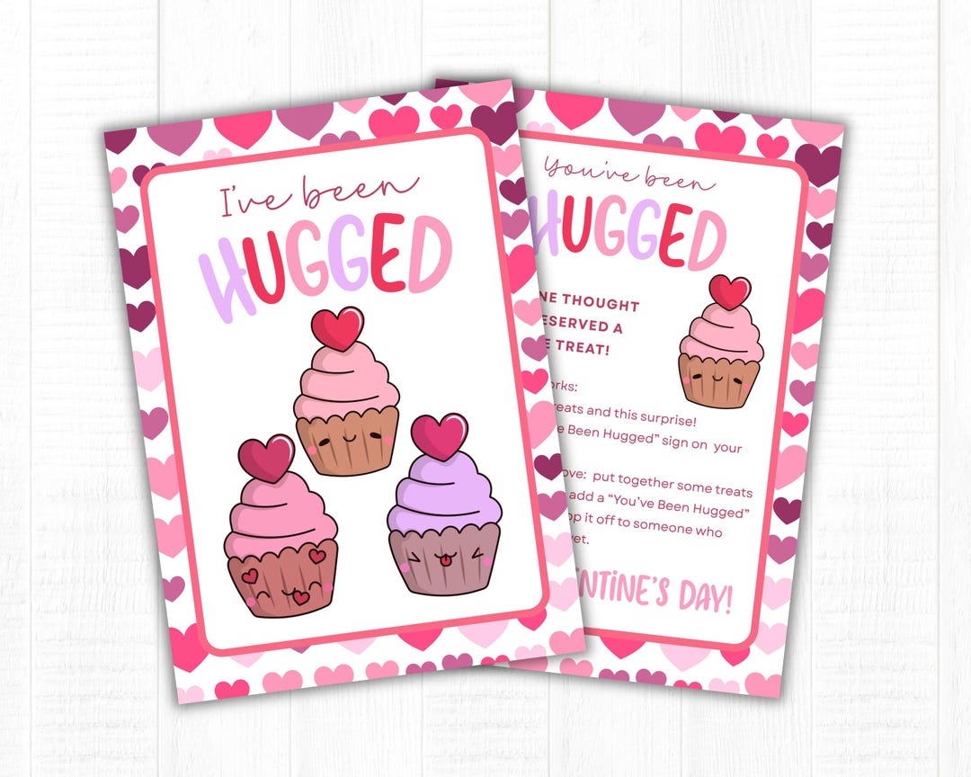 You've Been Hugged Valentine's Day Printable, Kawaii Valentine Gift ...