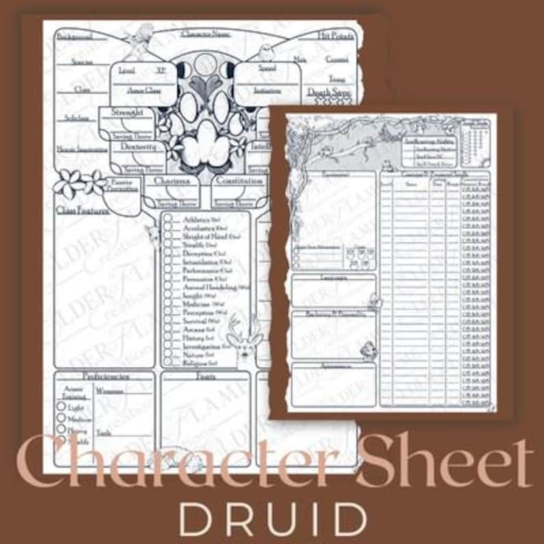 Druid Character Sheet 5E Printable & Digital Dnd 5th Edition PDF ...