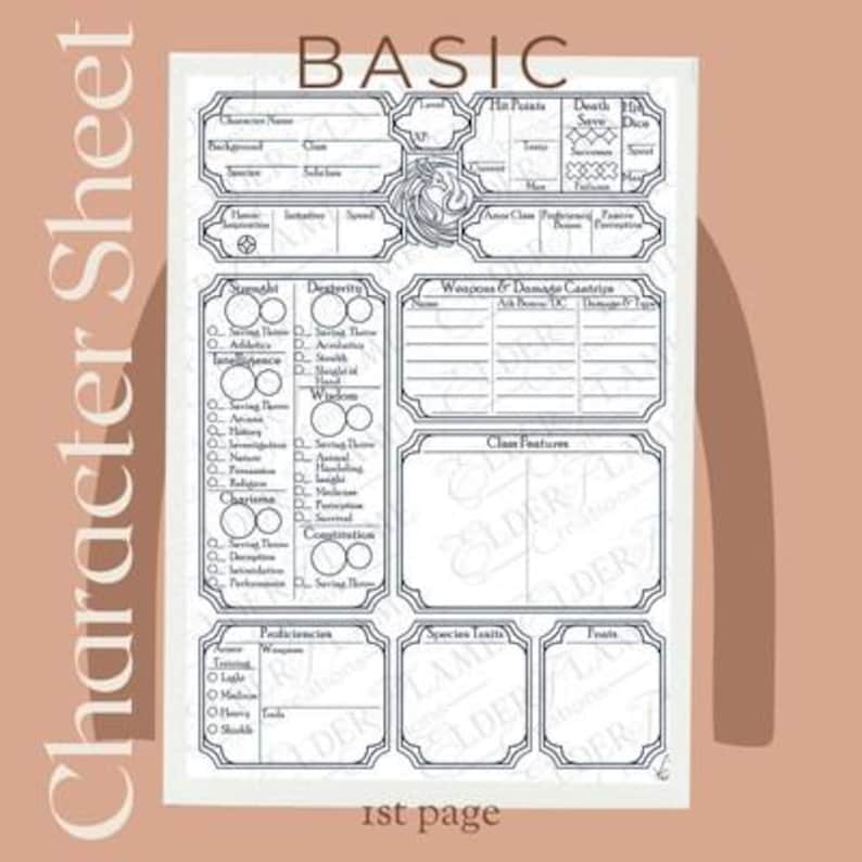 Character Sheet 5E Printable & Digital Dnd 5th Edition PDF Aesthetic ...