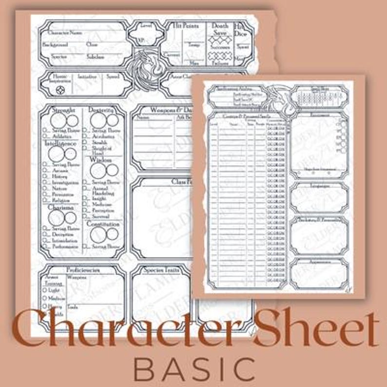 Character Sheet 5E Printable & Digital Dnd 5th Edition PDF Aesthetic ...