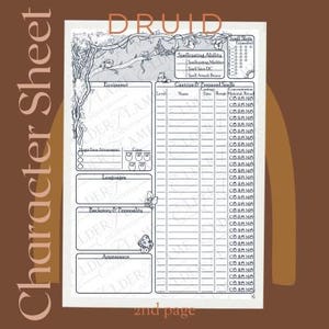 Druid Character Sheet 5E Printable & Digital Dnd 5th Edition PDF ...