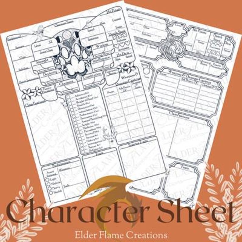 Druid Character Sheet 5E Printable & Digital Dnd 5th Edition PDF ...
