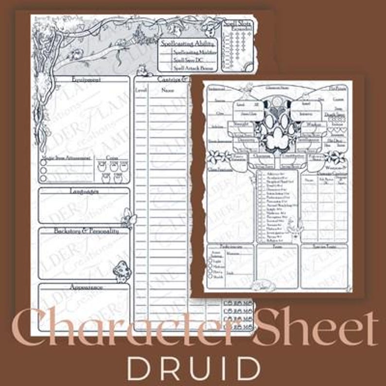 Druid Character Sheet 5E Printable & Digital Dnd 5th Edition PDF ...