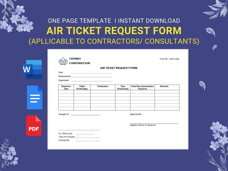 Air Ticket Request Form Template | Internal Travel Approval ...