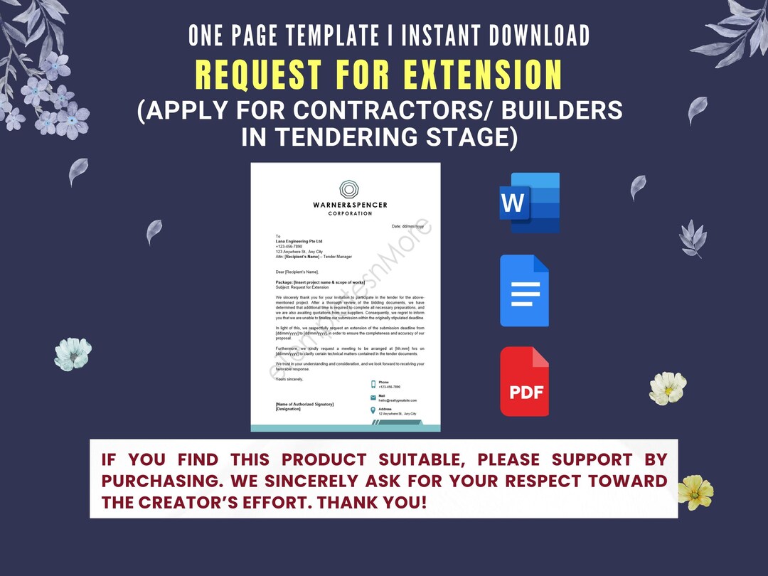 Request for Extension Template | MS Word Google Docs | Construction ...