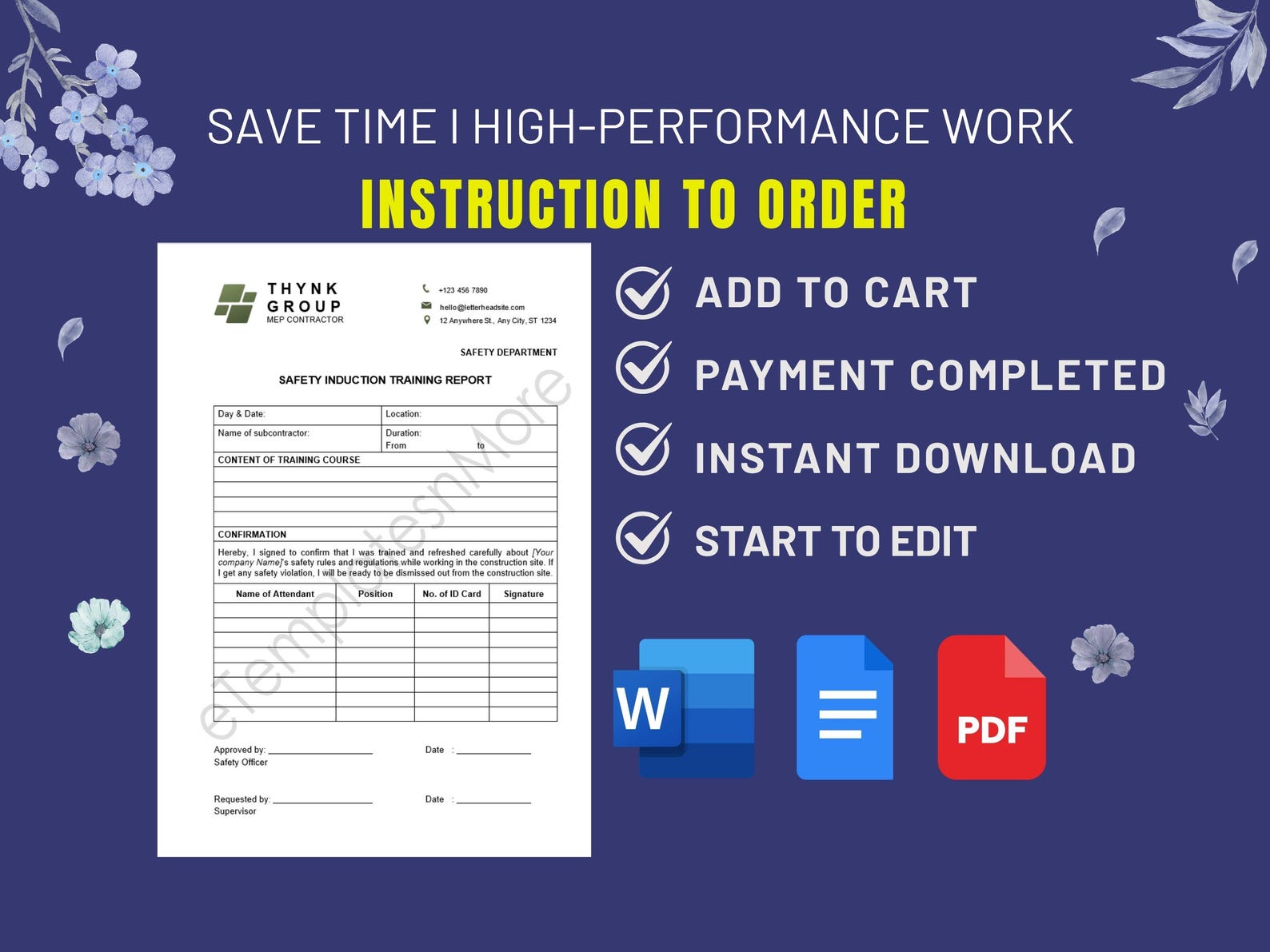 Safety Induction Training Report Template | MS Word & Google Docs ...