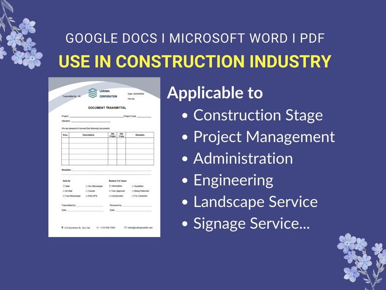 Construction Transmittal Form | Editable Word | Project Management ...