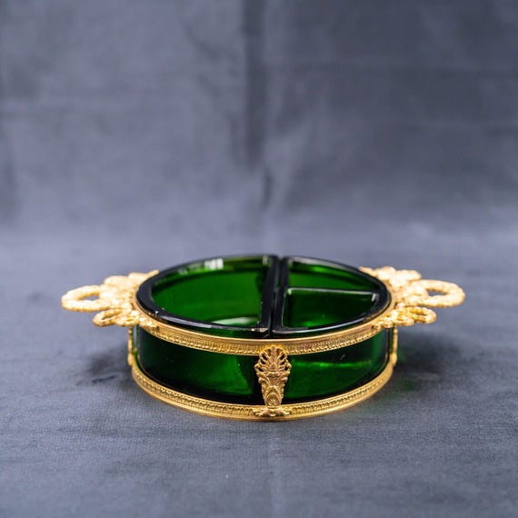 Antique French Crystal Green Glass Box Set Empire Sty… - Gem