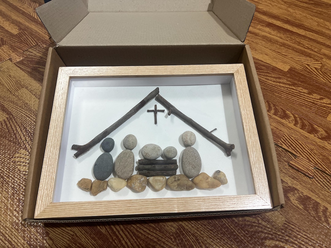 Pebble Art Nativity Frame, Nativity Scene Christmas, Jesus Christmas ...
