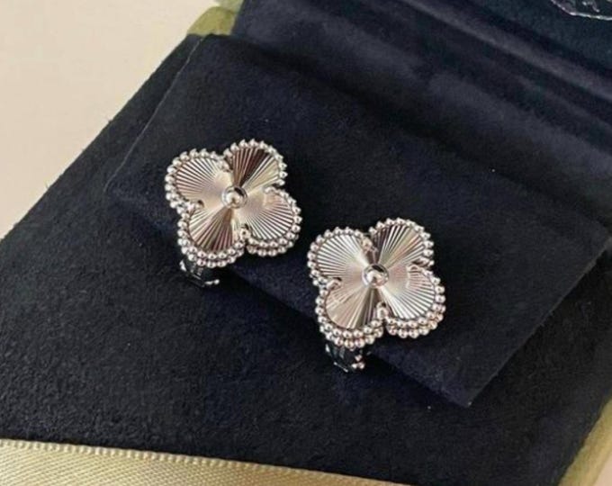 Van Cleef & Arpels VCA Silver Guilloché Four Leaf Hoop Earrings - Etsy