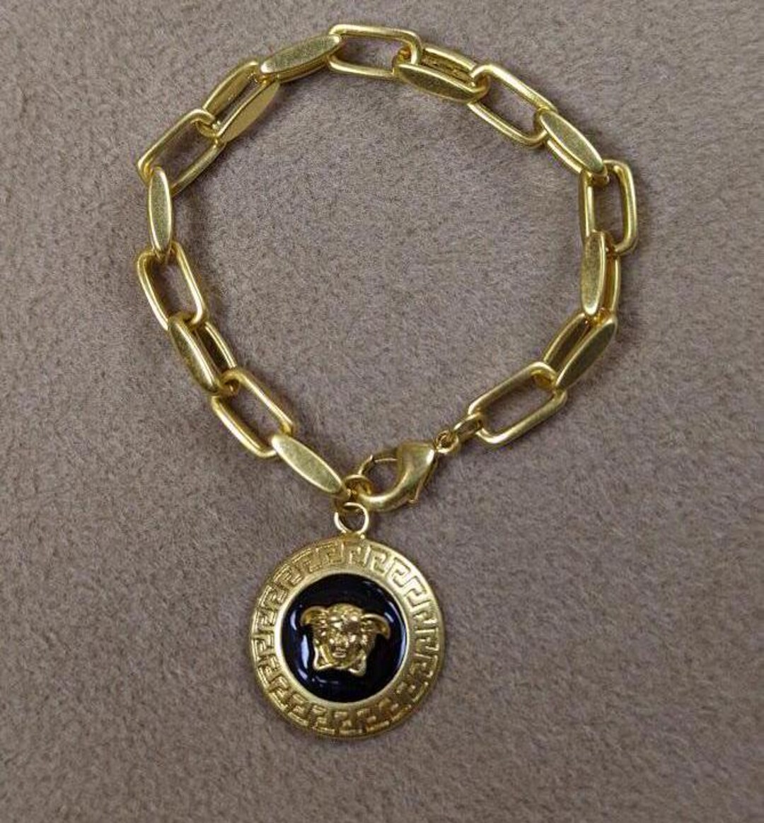 Versace Gold Medusa Medallion Charm Link Chain Bracelet - Etsy