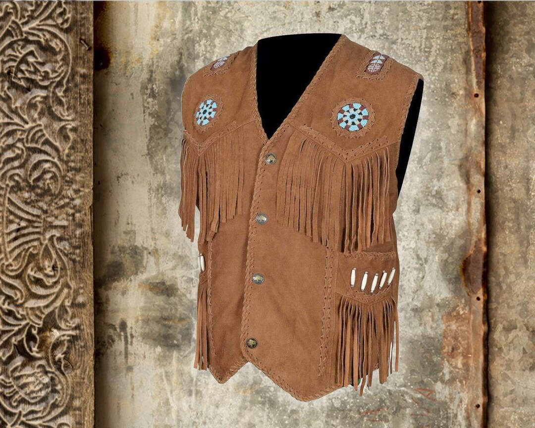 Men Traditional Western Cowboy Native American Buckskin Western Fringes ...