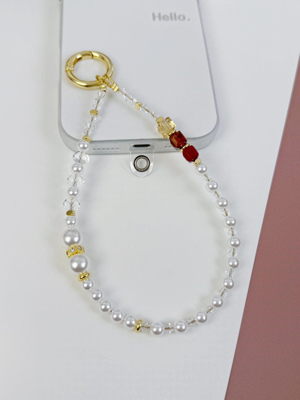 Pearl Beaded Phone Charm: Crystal Wrist Strap With Gold Accents - Etsy