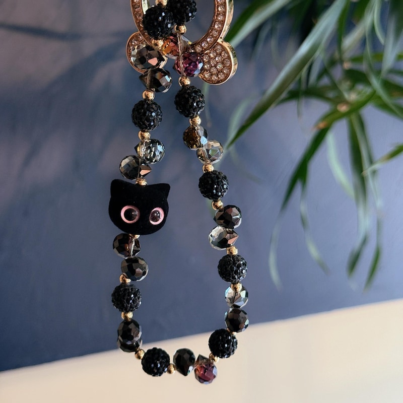 Phone Charm Strap Black Cat - Etsy