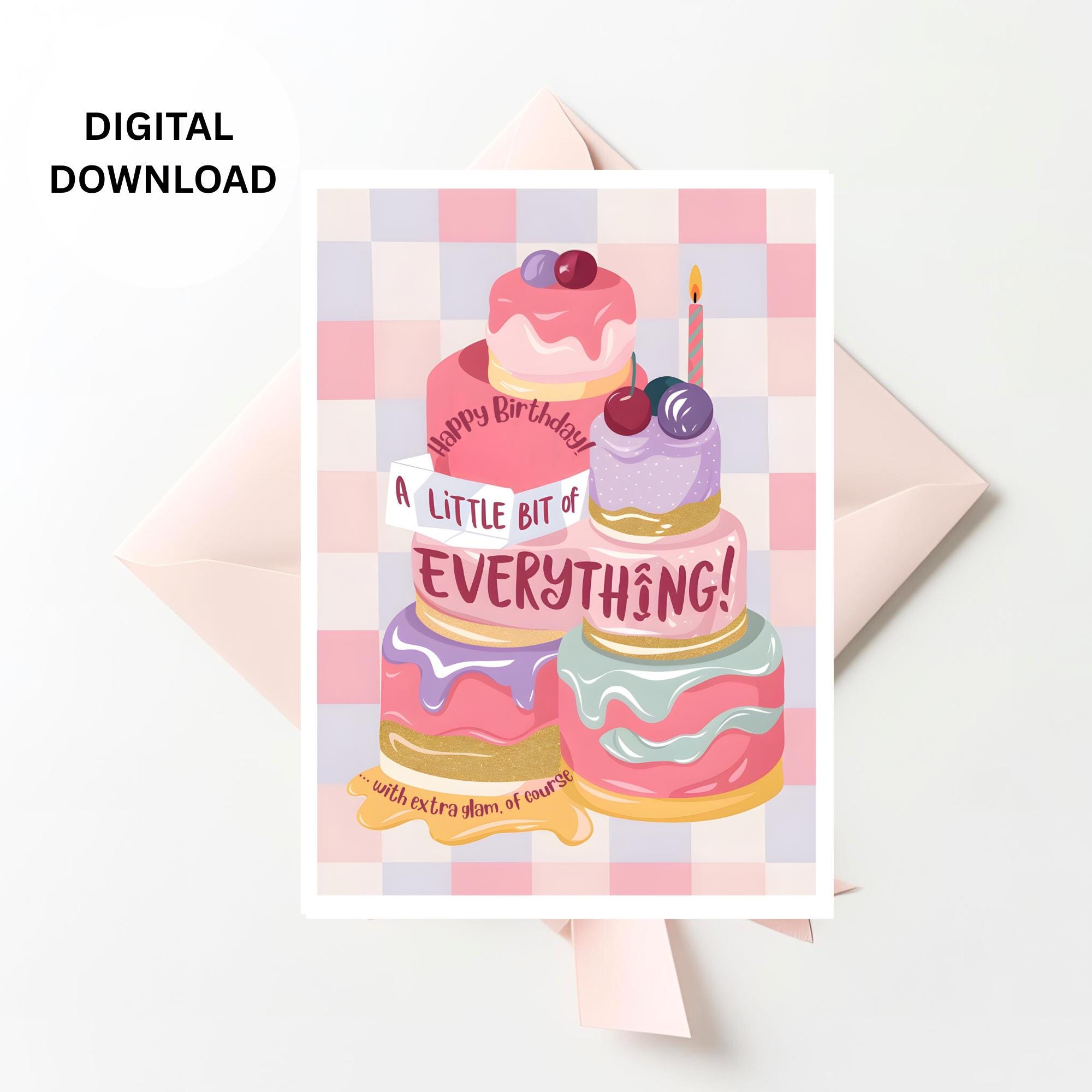 Printable Preppy Birthday Card, Girly Birthday Card, Digital Birthday ...