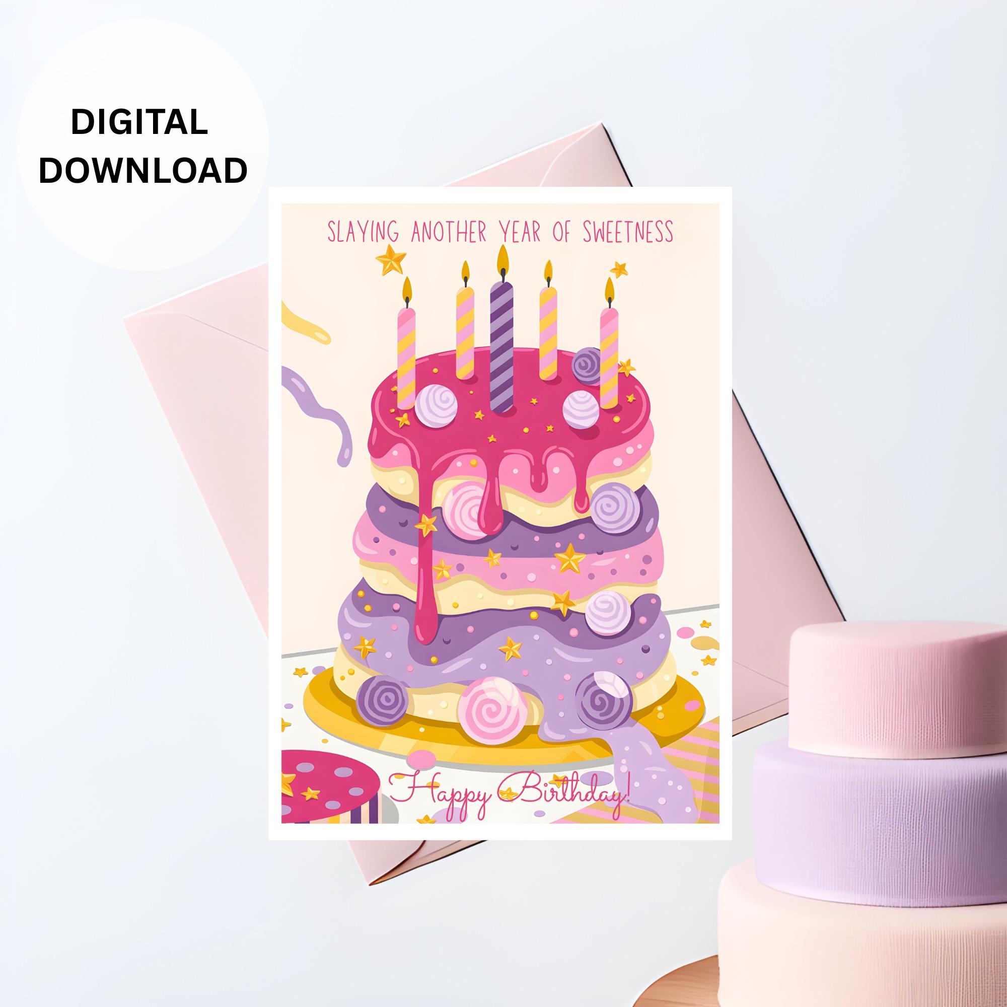 Printable Pink Happy Birthday Card for Her, Cute Girly Birthday Card ...