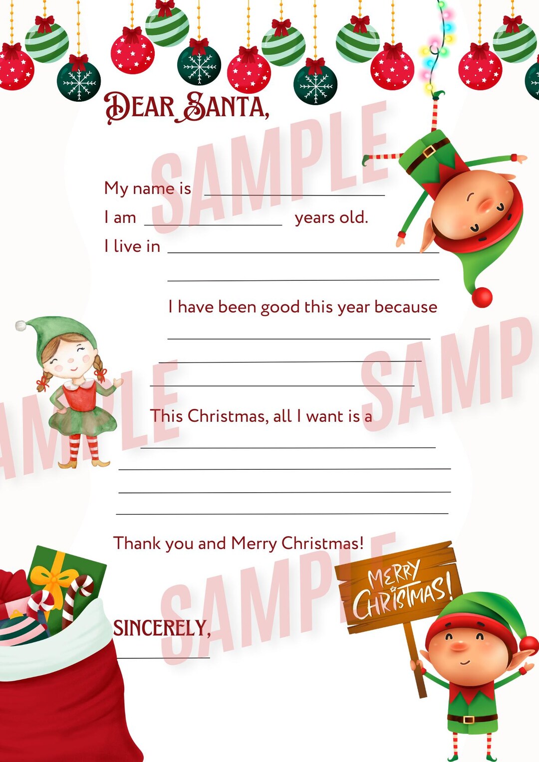 Letter to Santa A4 Size Printable Digital Download - Etsy