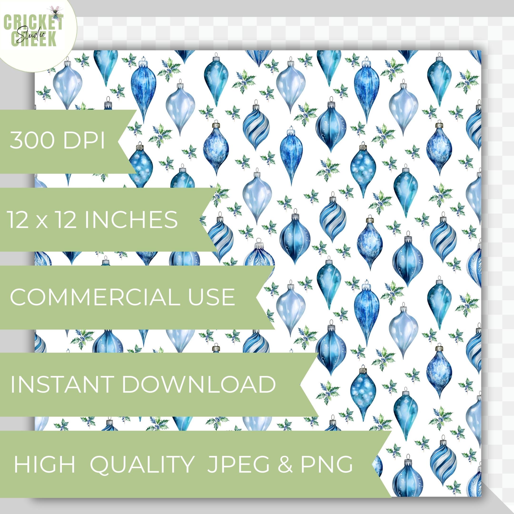 Seamless Digital Paper Single Page - Blue Christmas Ornaments | Digital ...