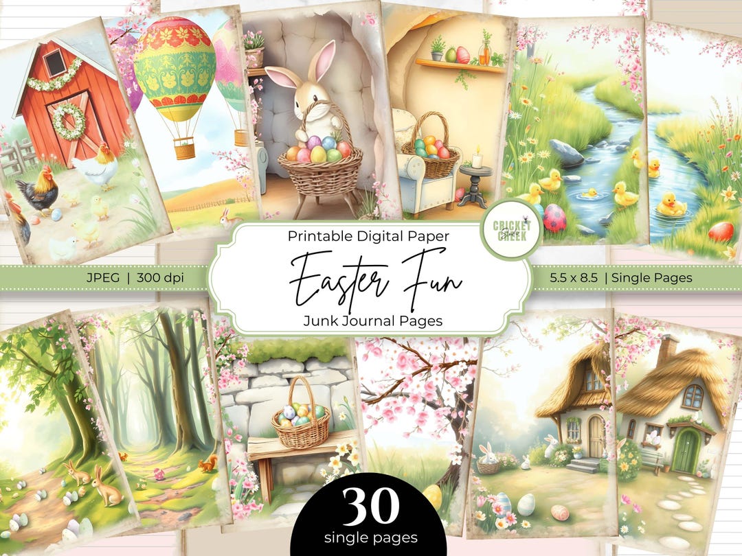 Junk Journal Digital Pages Easter Fun | Half Pages, Digital Journal ...