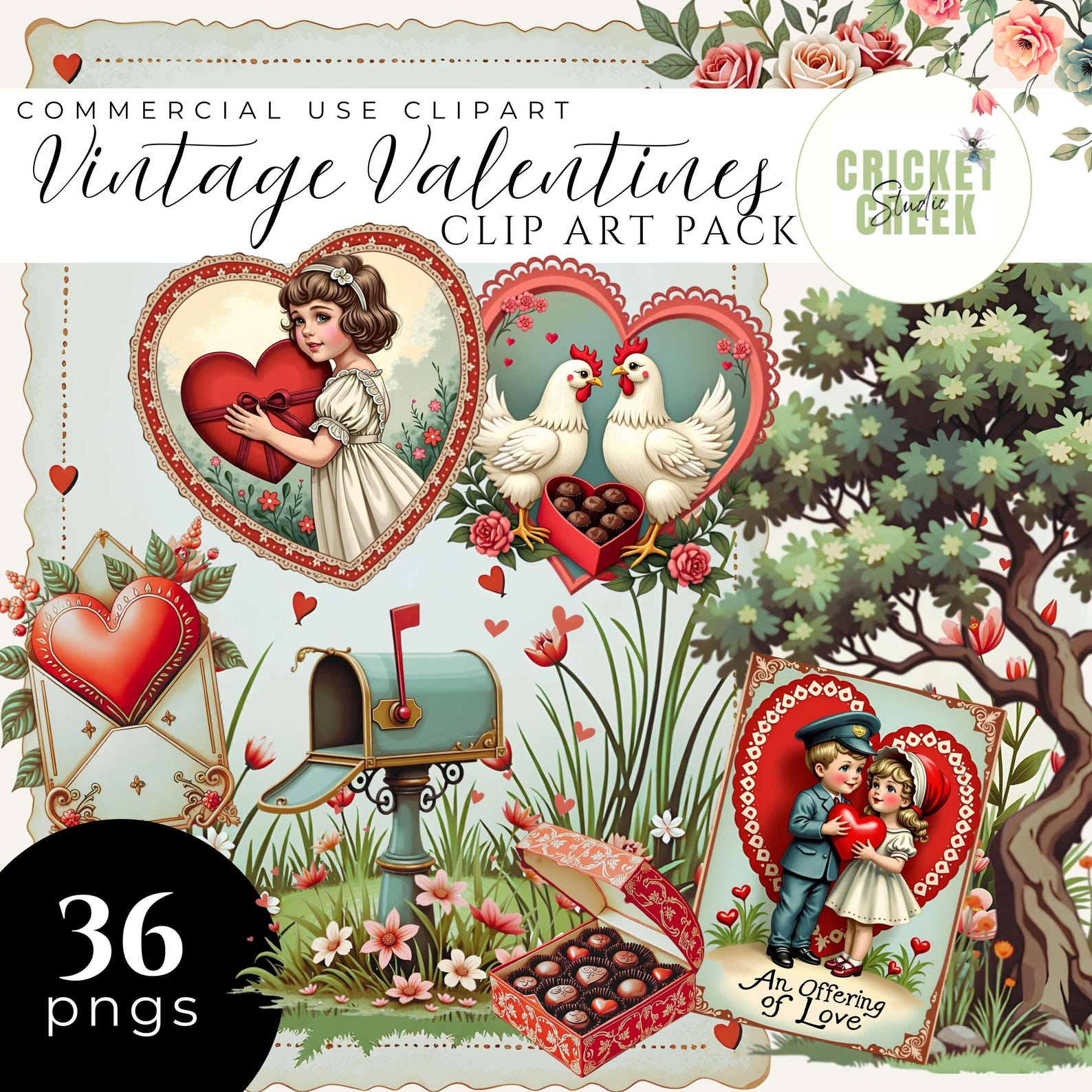 36 Vintage Valentine's Clipart PNG Pack | Valentine's Day PNG for ...