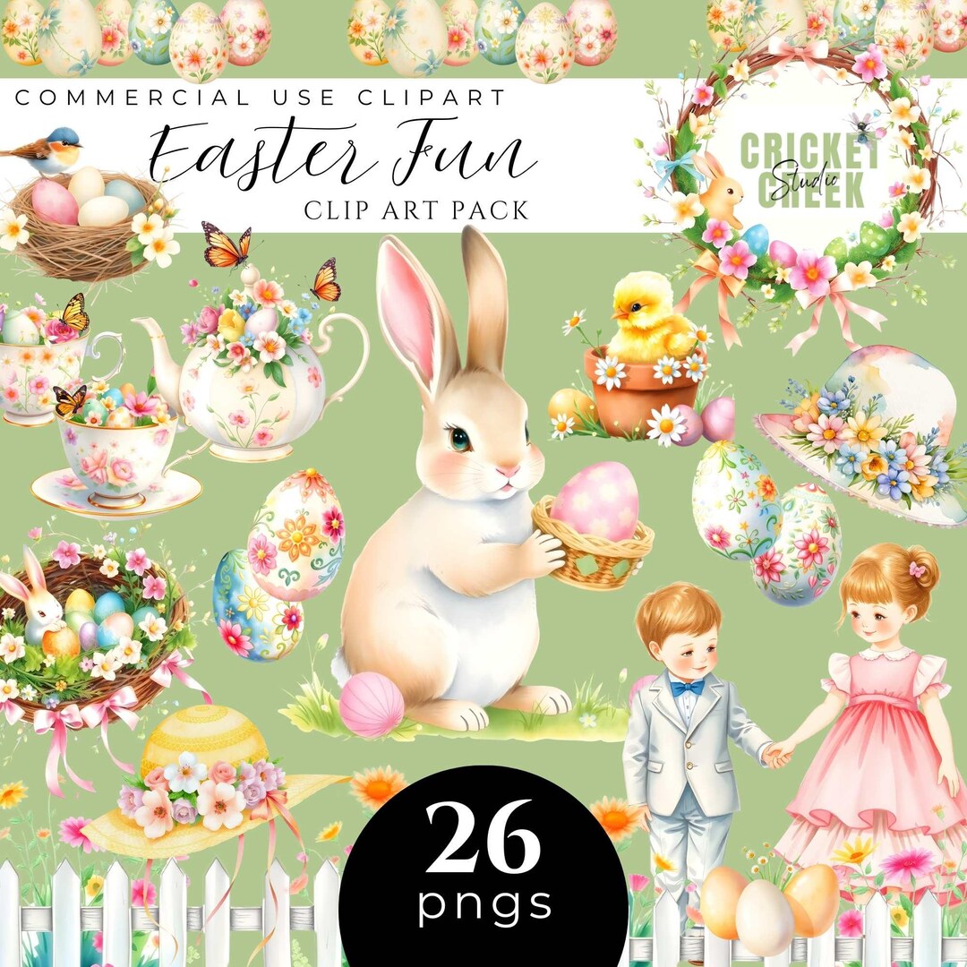 Vintage Easter Clipart Set With Bunny, Eggs, and Spring Designs ...