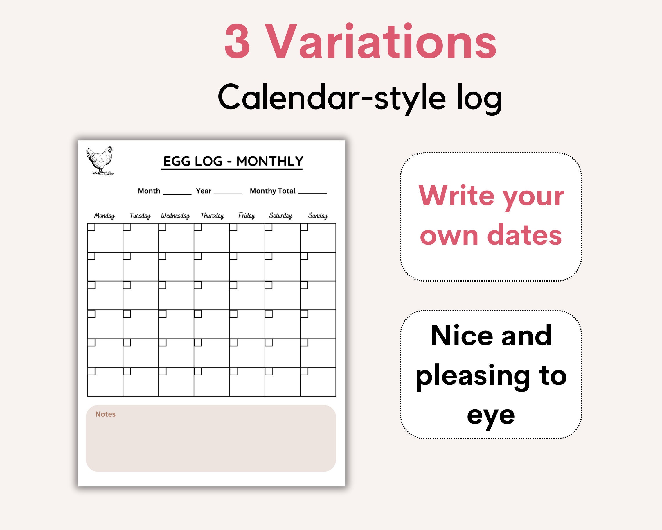 Chicken Egg Log Tracker Journal Management Records, Printable PDF ...