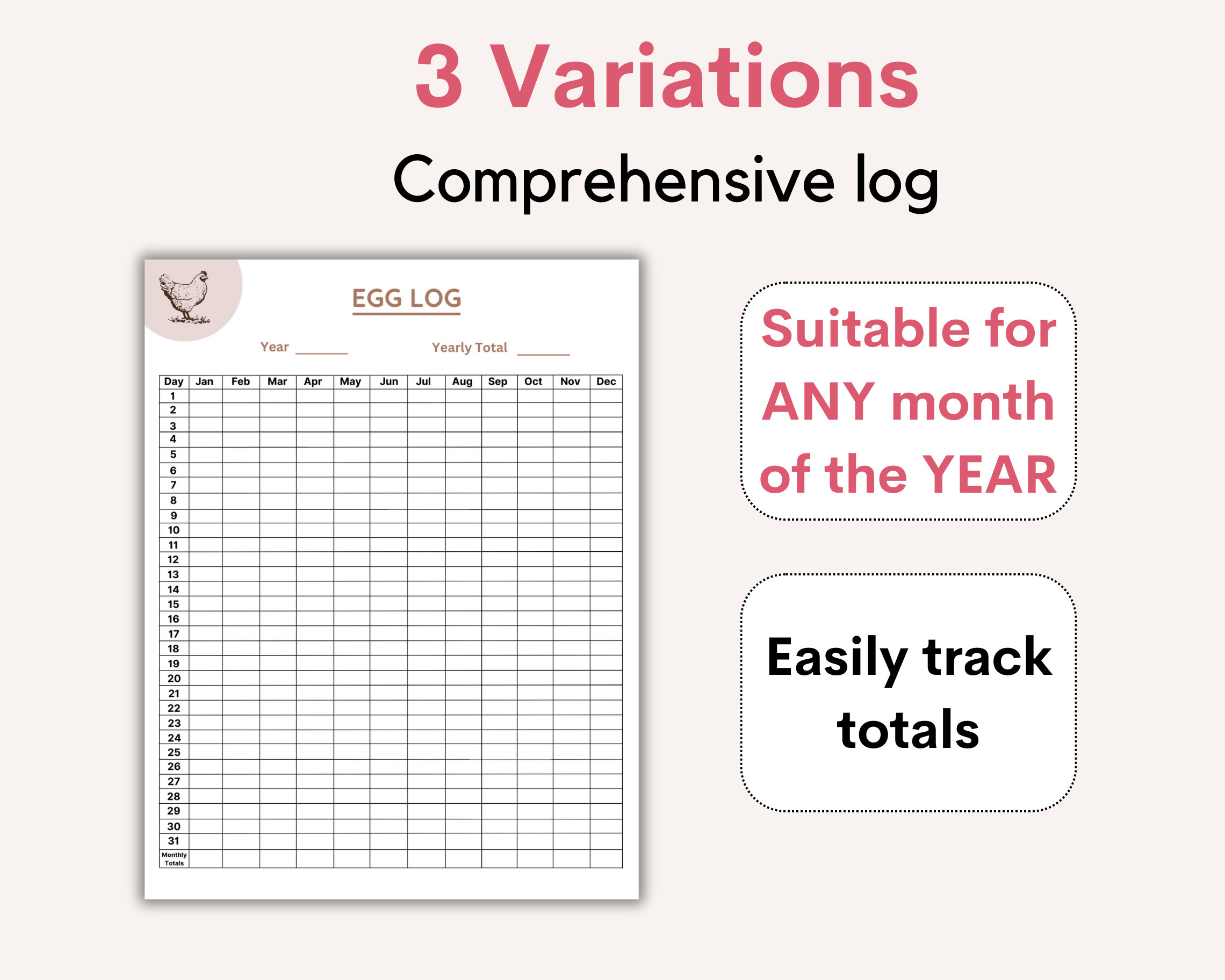 Chicken Egg Log Tracker, Farm Management Records (printable PDF) - Etsy