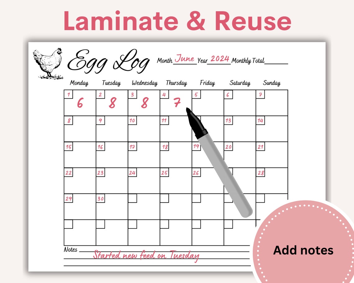 Chicken Egg Log Tracker Journal Management Records, Printable PDF ...