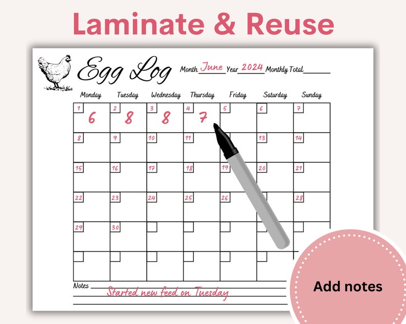 Chicken Egg Log Tracker Journal Management Records, Printable PDF ...