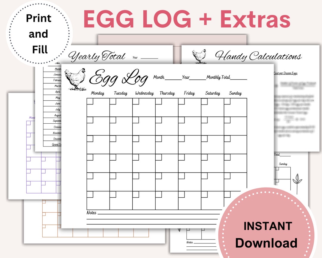 Chicken Egg Log Tracker Journal Management Records, Printable PDF ...