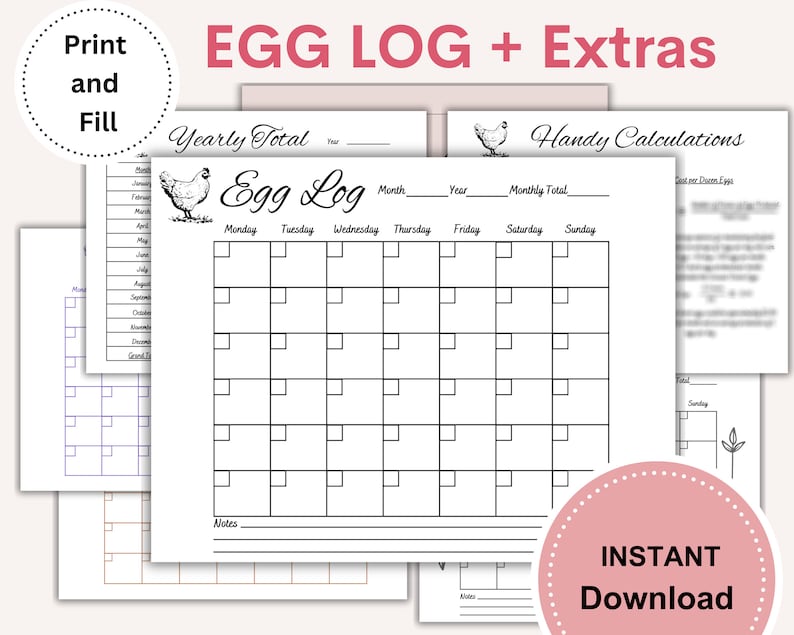 Chicken Egg Log Tracker Journal Management Records, Printable PDF, Farmer Gift, Egg Count ...