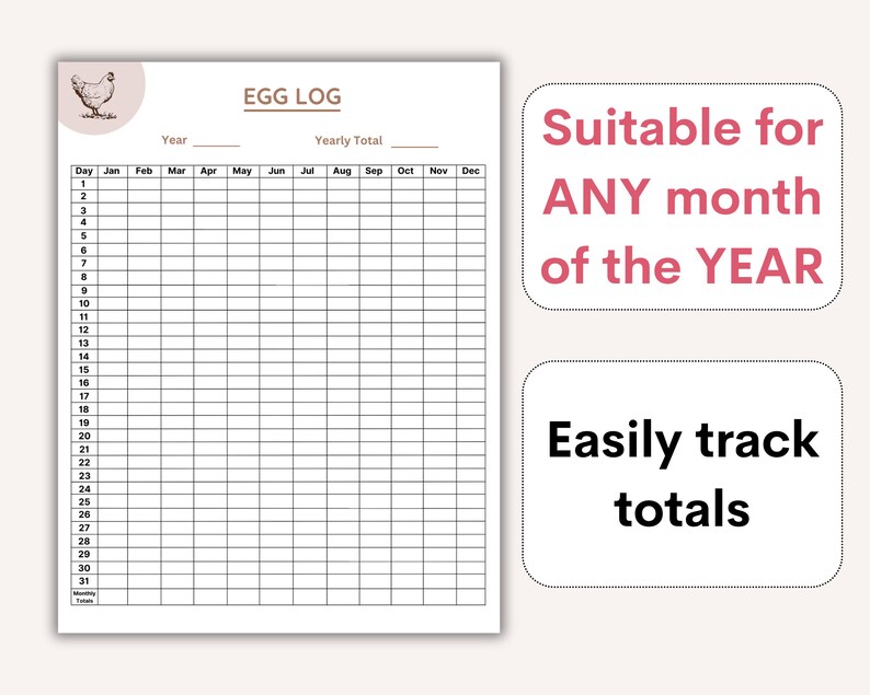 Chicken Egg Log Tracker Journal Management Records, Printable PDF ...
