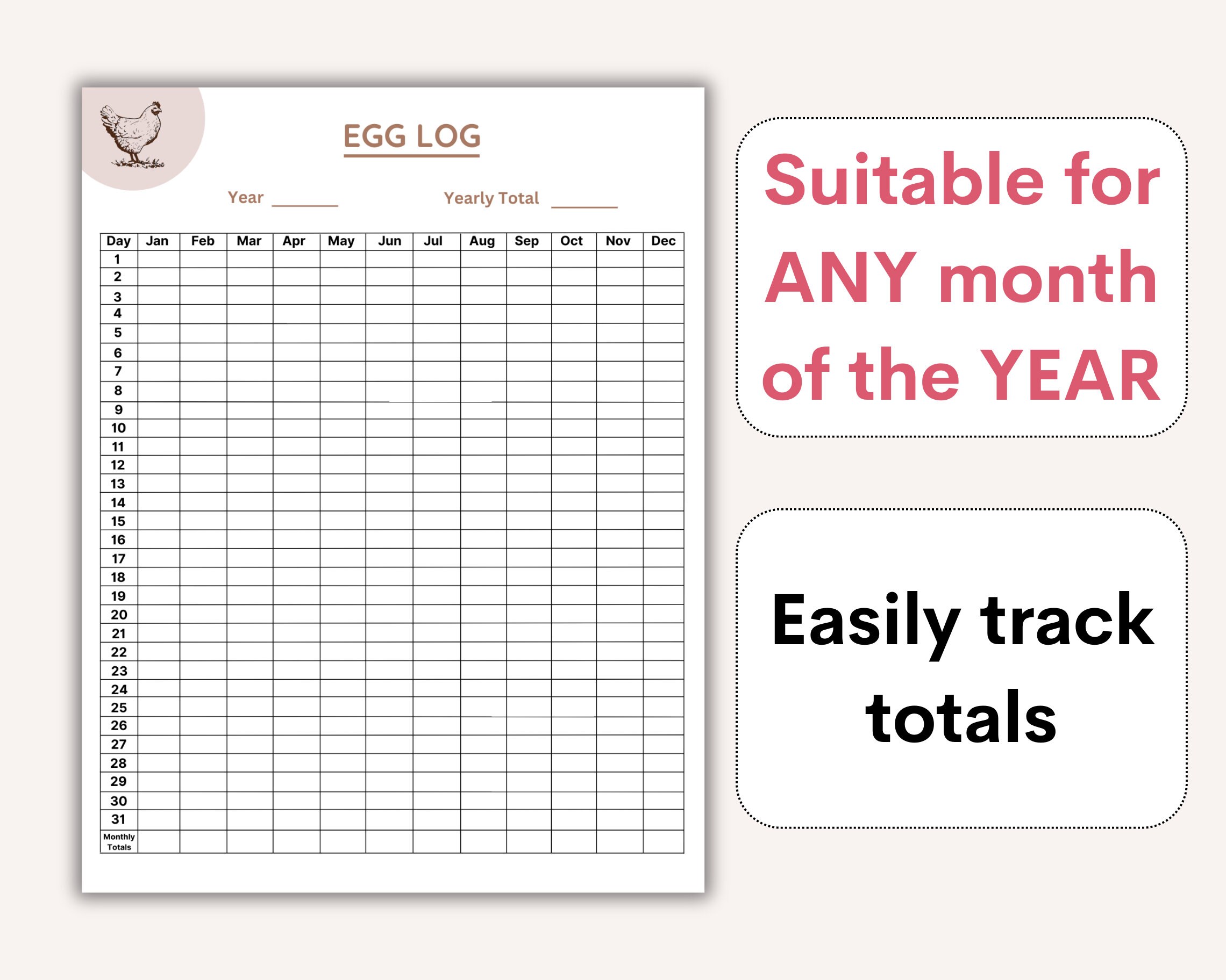 Chicken Egg Log Tracker Journal Management Records, Printable PDF ...