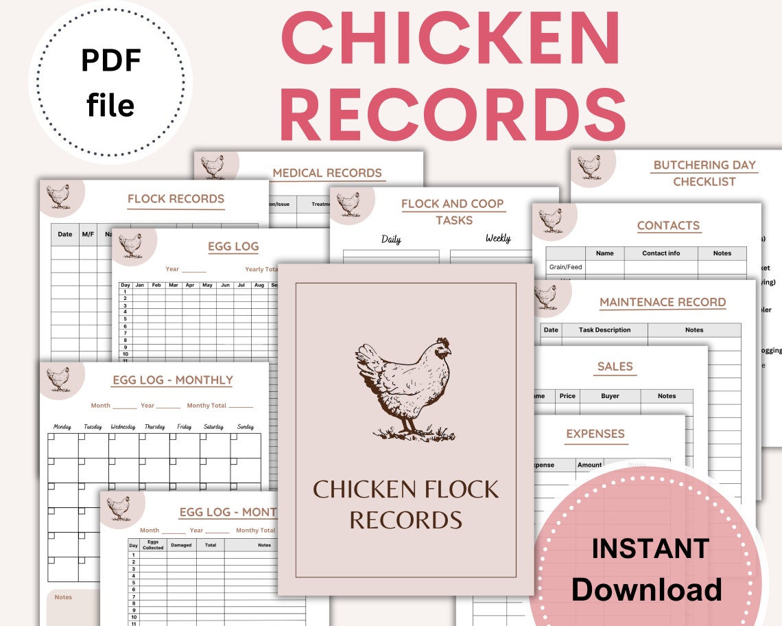 Chicken Logs Flock Management Records, Printable PDF, Farmer Gift, Egg ...