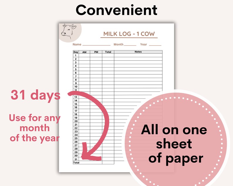 Cow Milking Log Print and Fill digital PDF File Instant - Etsy