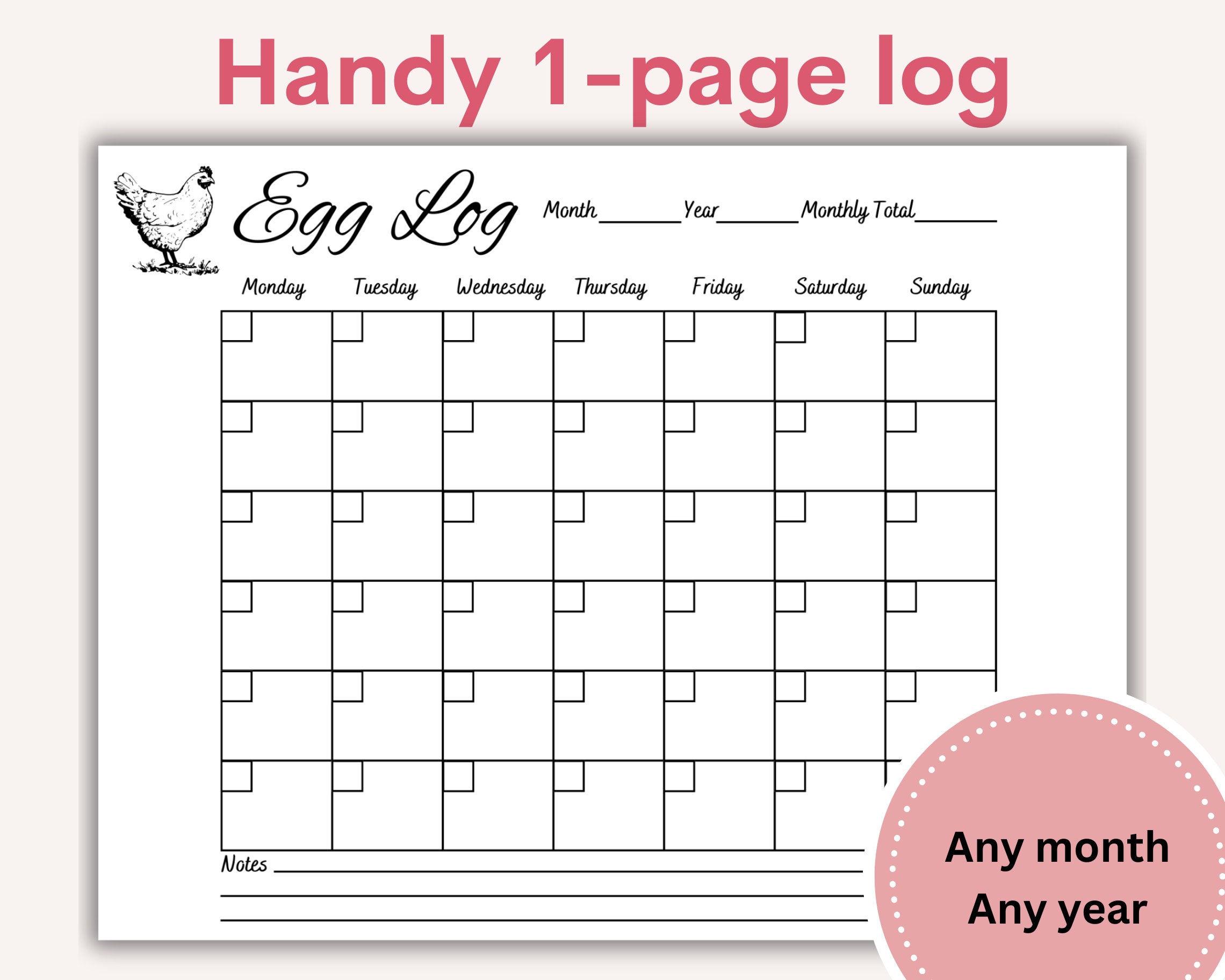 Chicken Egg Log Tracker Journal Management Records, Printable PDF ...