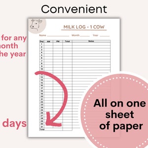 Cow Milking Log | Print and Fill |digital PDF File| Instant Download - Etsy