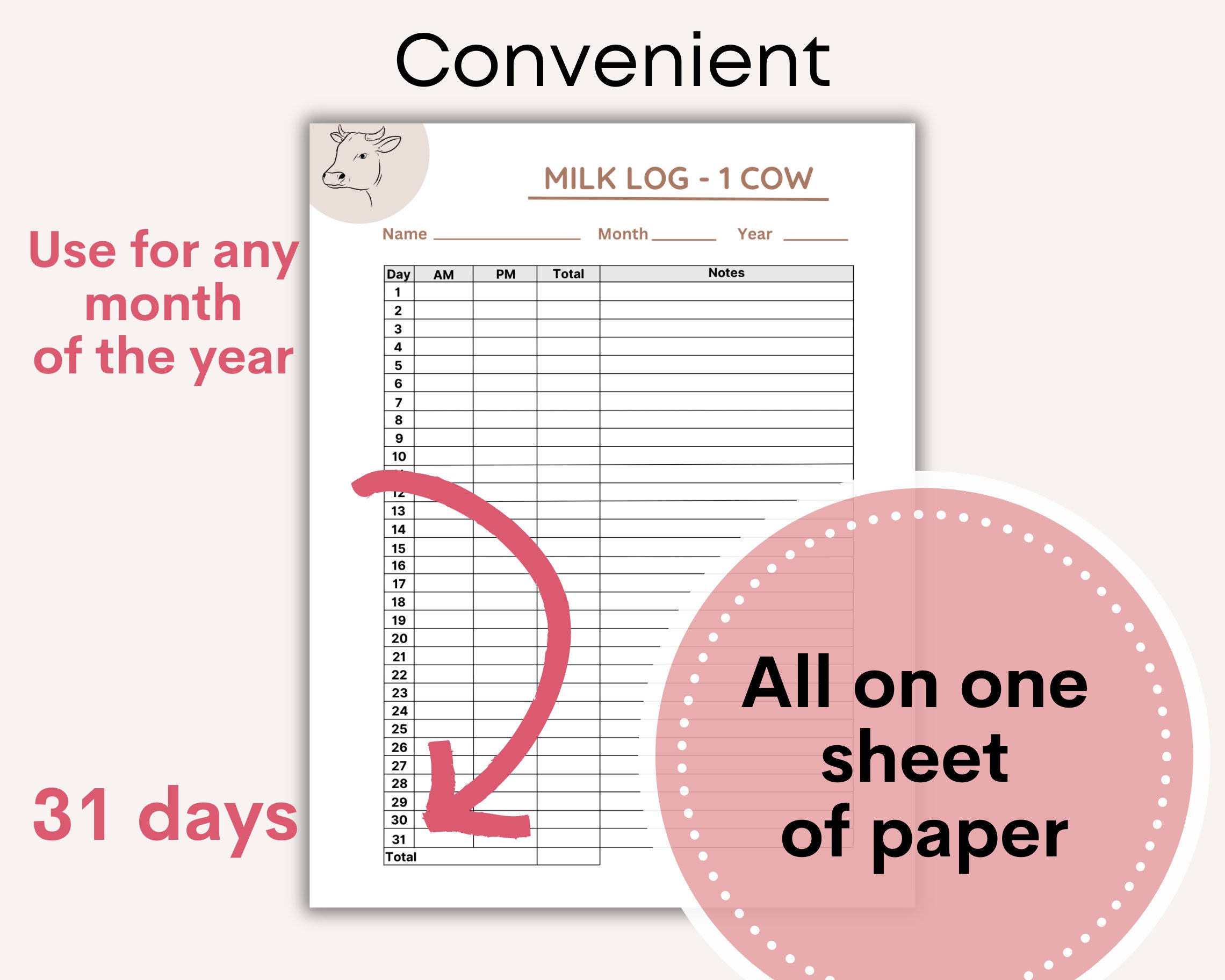 Cow Milking Log | Print and Fill |digital PDF File| Instant Download - Etsy